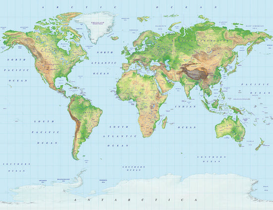 Blue & Green Atlas World Map With Antarctica Wallpaper Mural ...